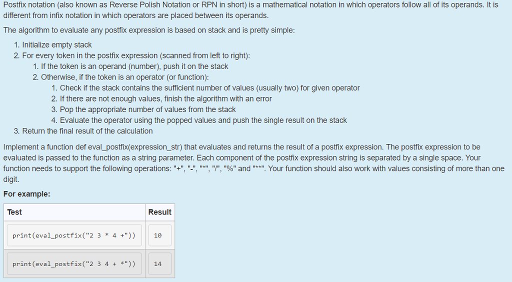 Solved Postfix notation (also known as Reverse Polish | Chegg.com