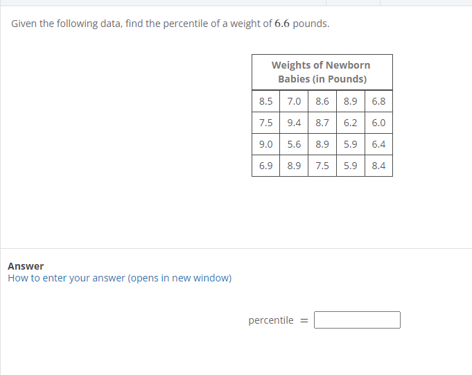 Solved Given the following data, find the percentile of a | Chegg.com