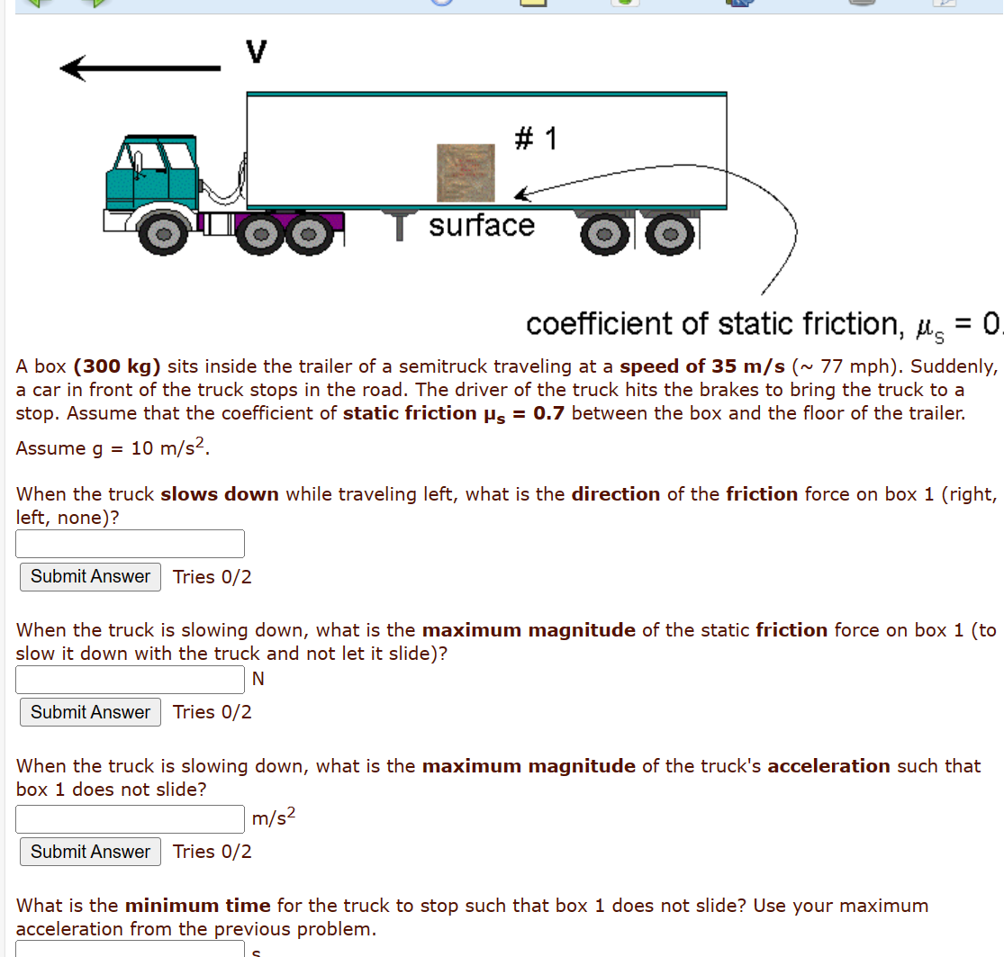 Solved coefficient of static friction, μs=0 A box (300 kg) | Chegg.com