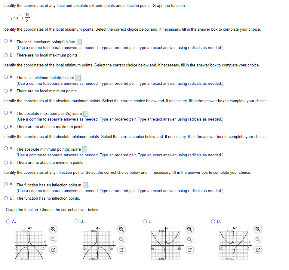 Solved Identify the coordinates of any local and absolute | Chegg.com