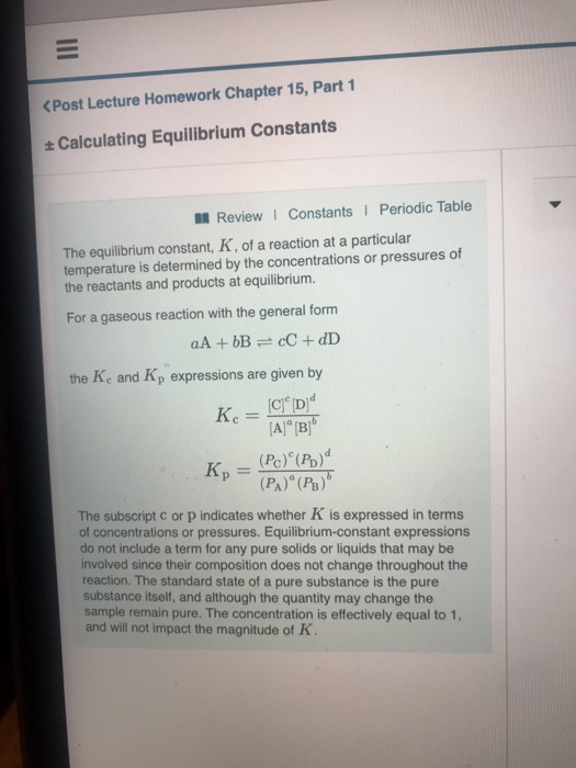 Solved Post Lecture Homework Chapter 15, Part 1 Calculating | Chegg.com