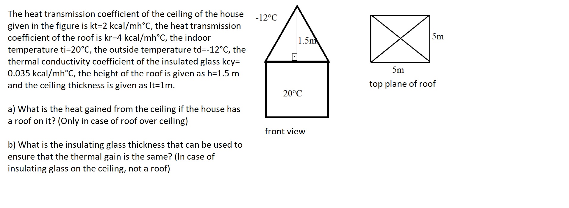 Solved The heat transmission coefficient of the ceiling of | Chegg.com