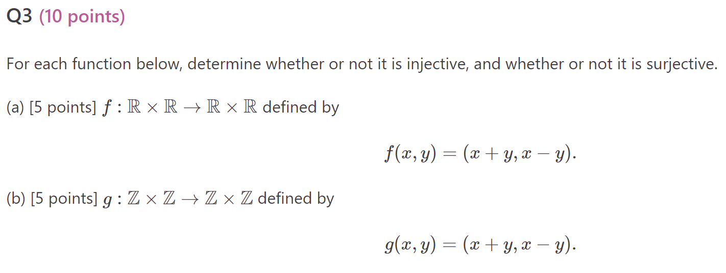 Solved For each function below, determine whether or not it | Chegg.com