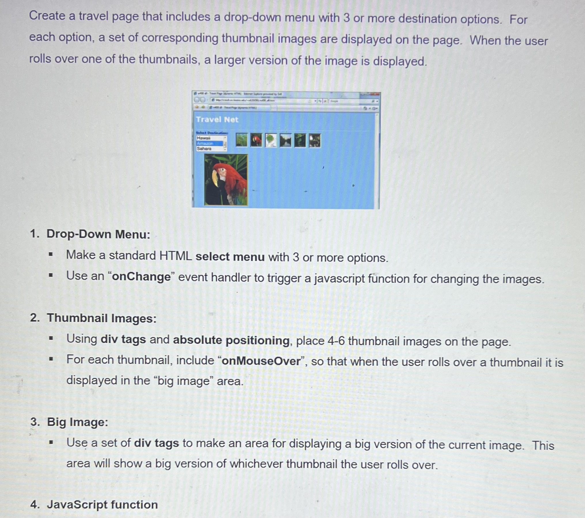 Solved Create a travel page that includes a drop-down menu | Chegg.com
