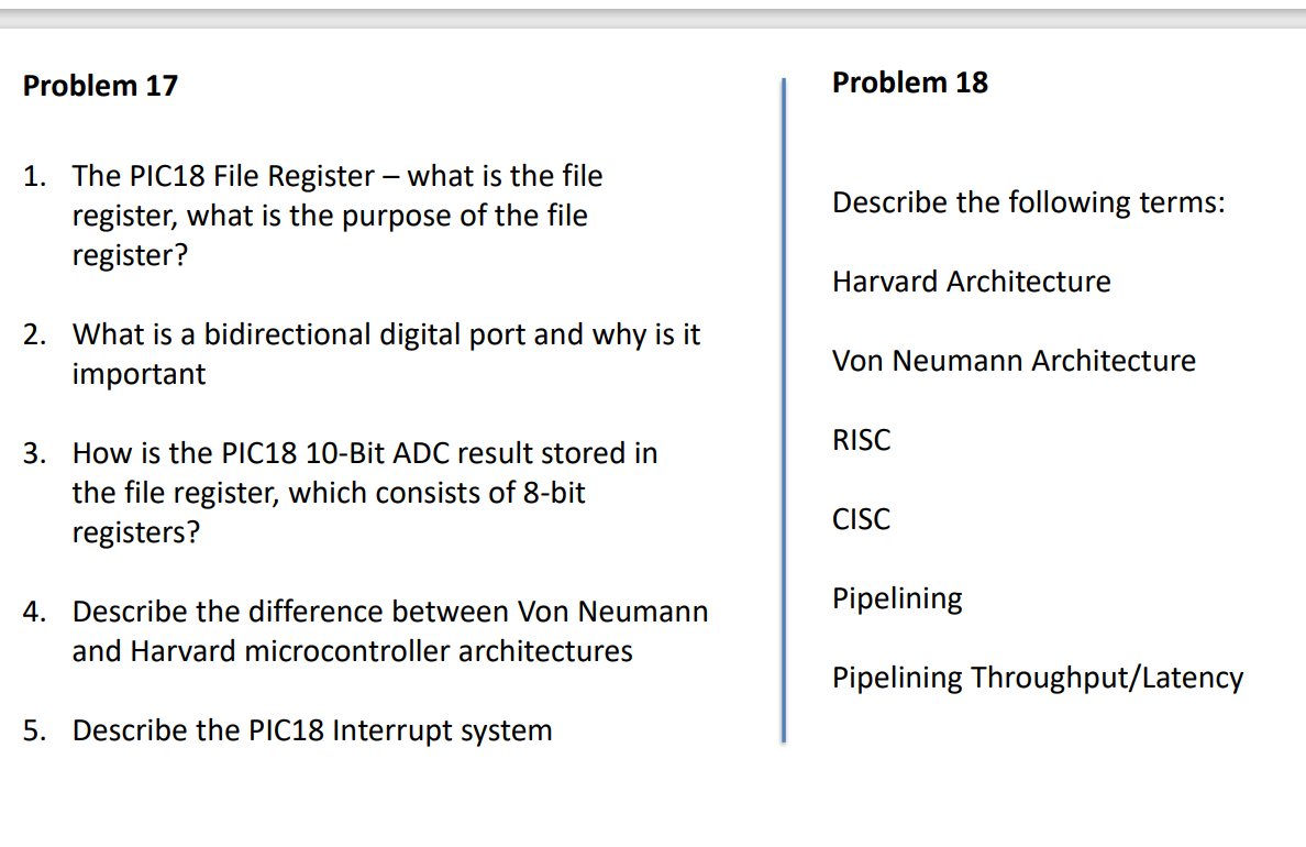 Solved Problem 17The PIC18 ﻿File Register - ﻿what is the | Chegg.com