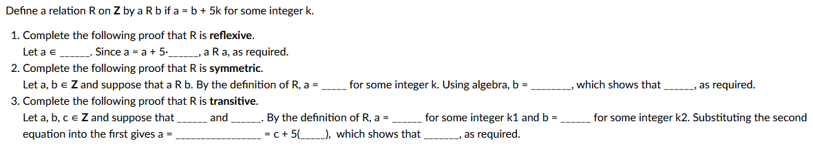 Solved Define a relation Ron Z by a Rb if a = b + 5k for | Chegg.com