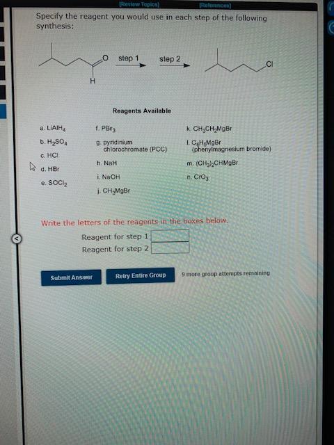 Solved [Review Topics) Reference Specify the reagent you | Chegg.com