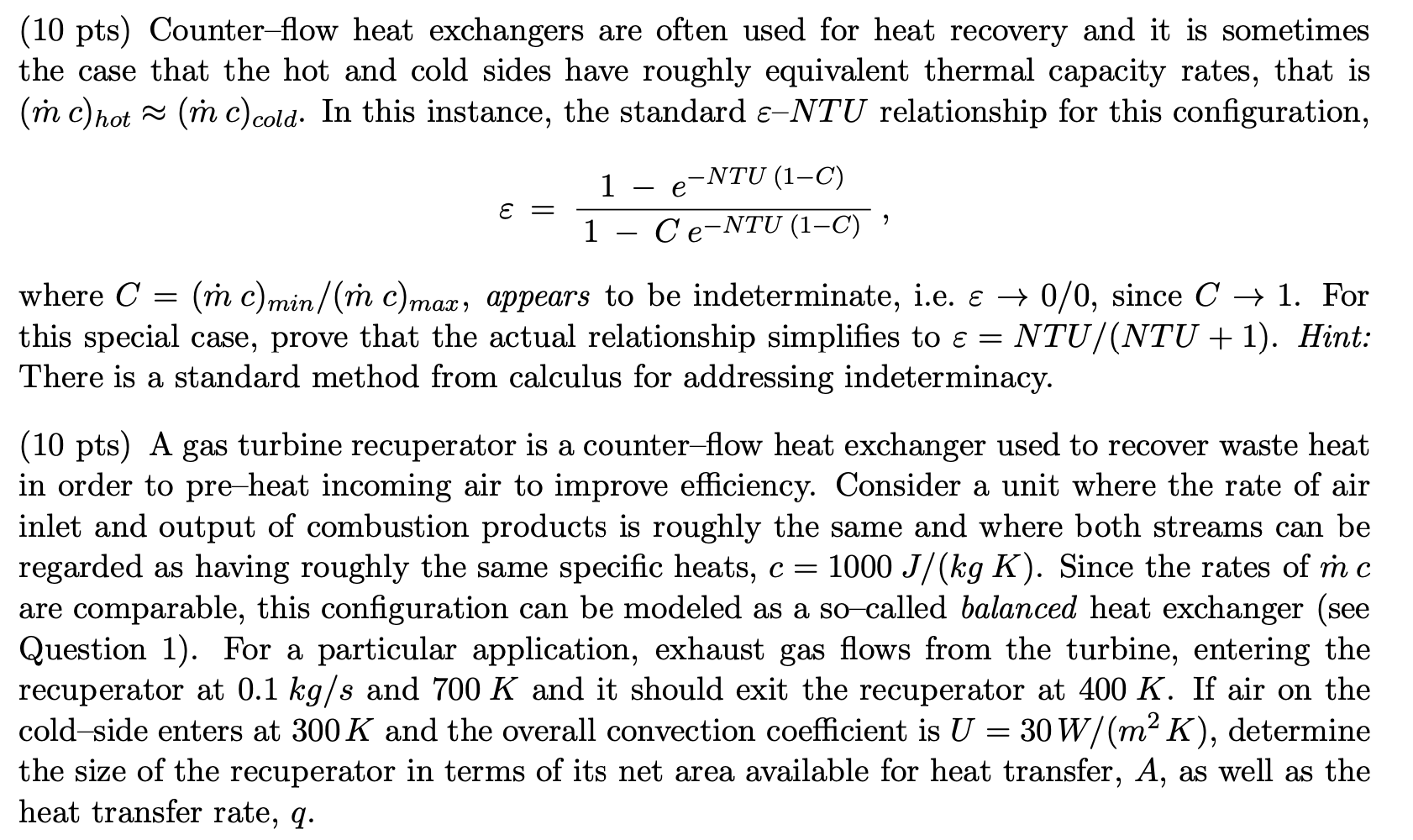 Solved (10 pts) Counter-flow heat exchangers are often used | Chegg.com
