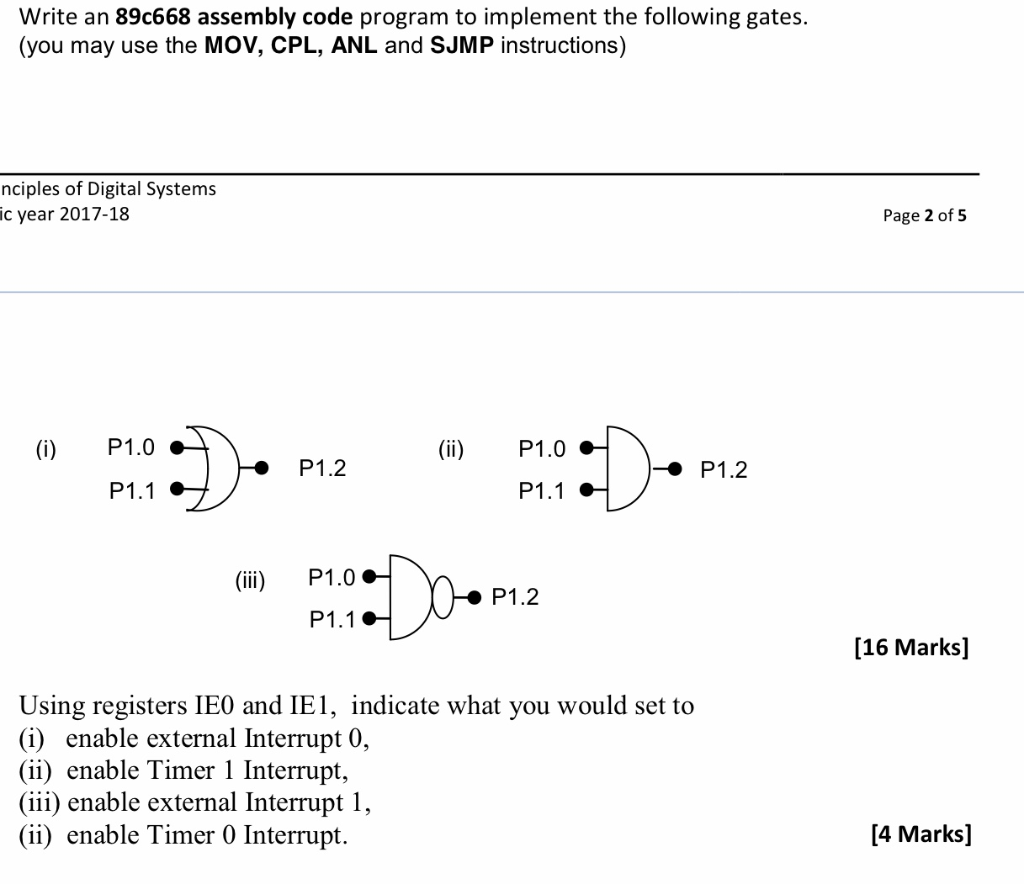 Write an 89c668 assembly code program to implement | Chegg.com