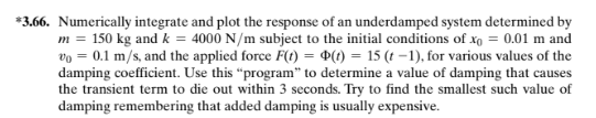 Solved *3.66. Numerically integrate and plot the response of | Chegg.com