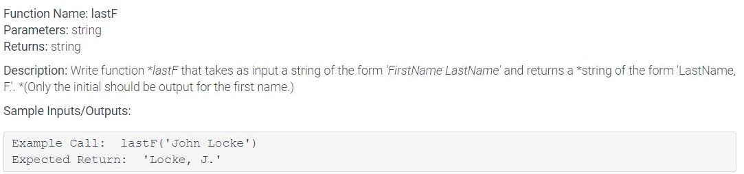 Solved Function Name: last Parameters: string Returns: | Chegg.com