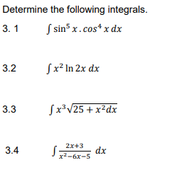 Solved Determine the following integrals. 3. 1∫sin5x⋅cos4xdx | Chegg.com
