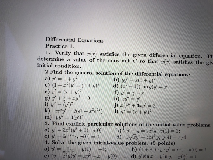 Solved Differential Equations Practice 1. 1. Verify that | Chegg.com