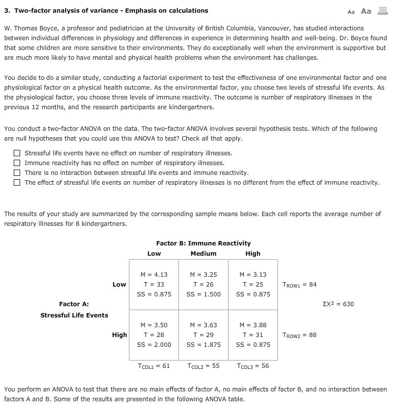 Solved 3. Two-factor analysis of variance Emphasis on | Chegg.com