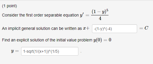 Solved (1 point) Consider the first order separable equation | Chegg.com