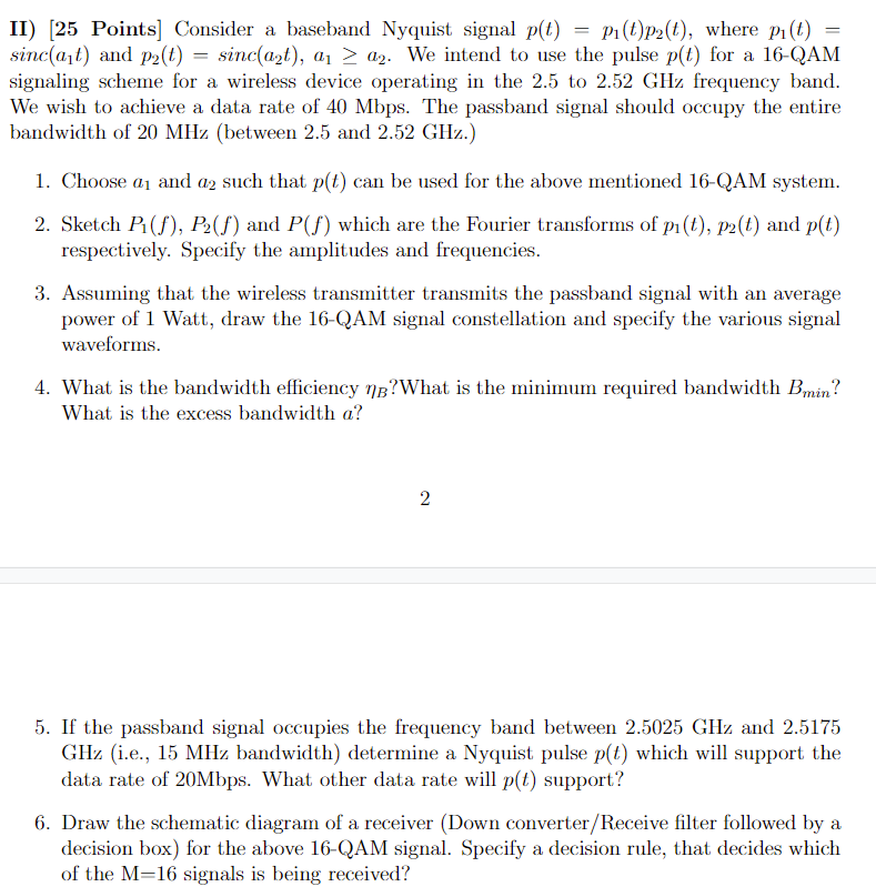 Solved Consider a baseband Nyquist signal p(t) = p1(t)p2(t), | Chegg.com