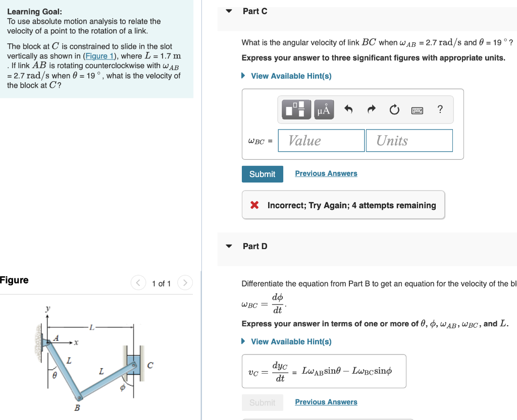 Solved Part C Learning Goal: To use absolute motion analysis | Chegg.com