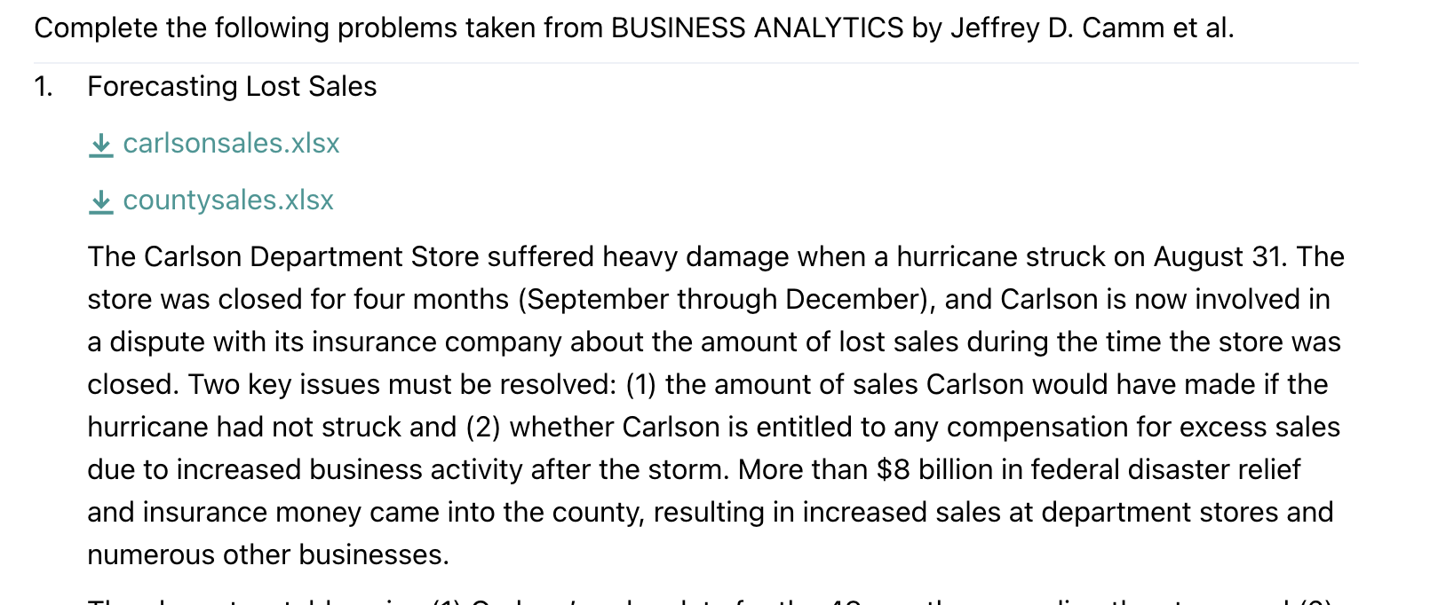 ***Complete the following problem using Excel, | Chegg.com