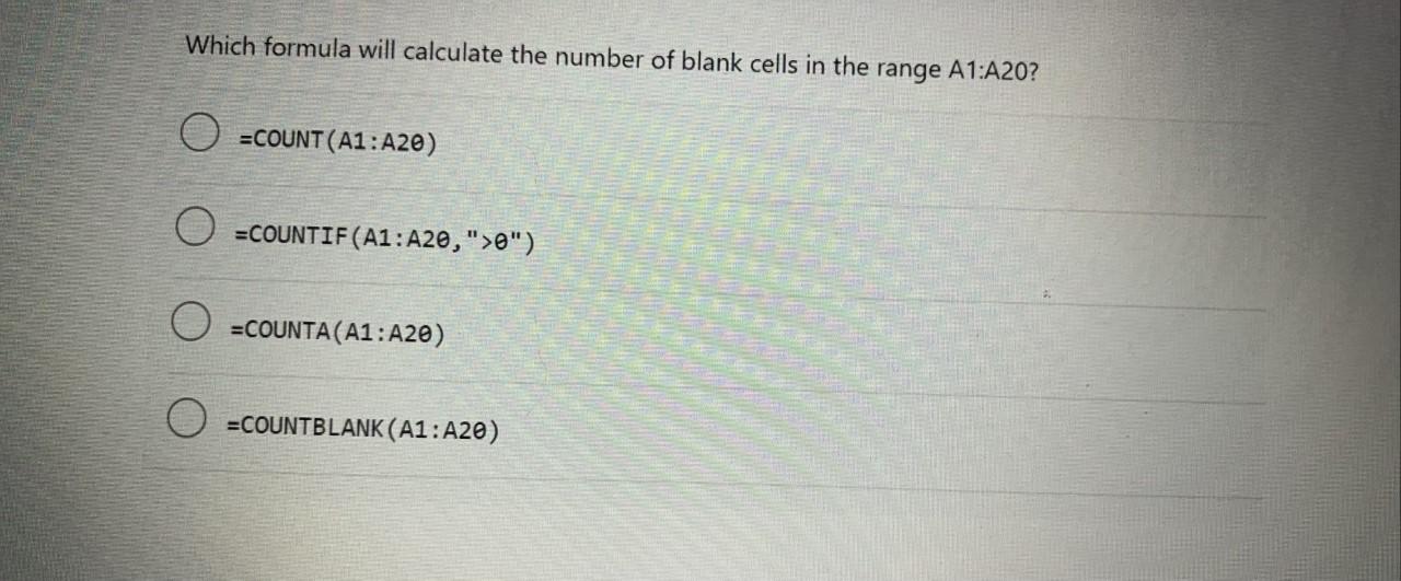 Solved Which formula will calculate the number of blank | Chegg.com