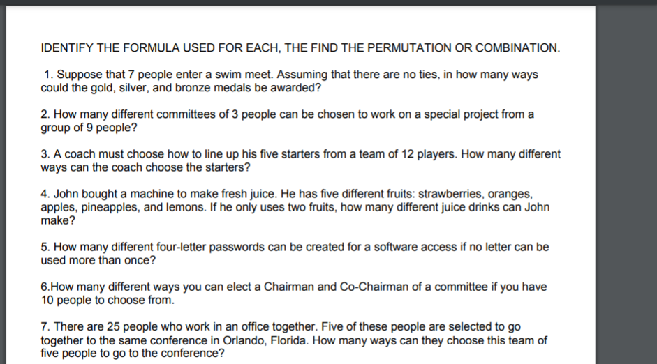 Solved IDENTIFY THE FORMULA USED FOR EACH, THE FIND THE | Chegg.com