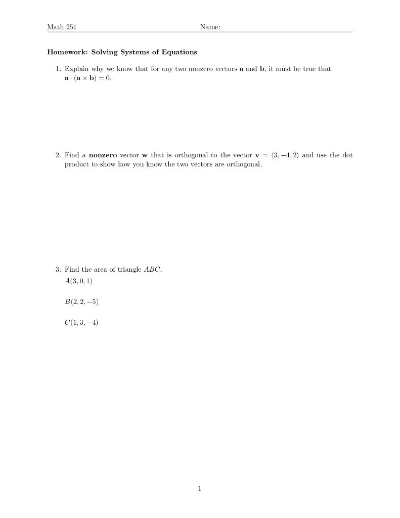 Solved Math 251 Name: Homework: Solving Systems of Equations | Chegg.com