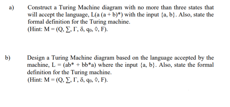Solved a) Construct a Turing Machine diagram with no more | Chegg.com