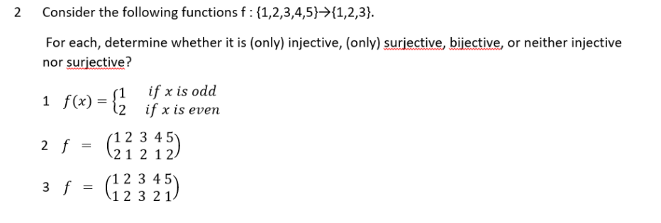 Solved 2. Consider the following functions f : | Chegg.com