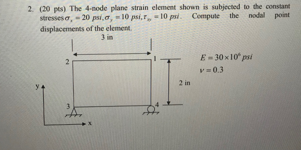 Solved 2. (20 pts) The 4-node plane strain element shown is | Chegg.com