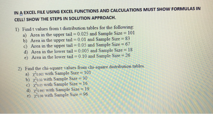 Solved IN A EXCEL FILE USING EXCEL FUNCTIONS AND | Chegg.com