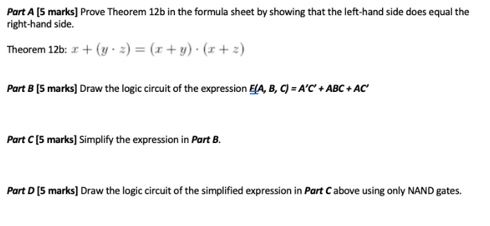 Solved Part A [5 marks] Prove Theorem 12b in the formula | Chegg.com