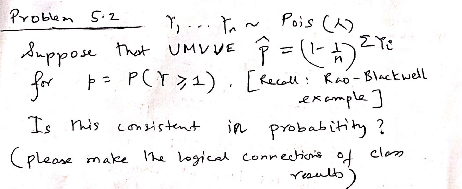 Solved Problem 5.2r1dotsrn∼Pois(Λ)Suppose that UMVVE | Chegg.com