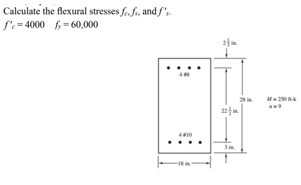 Solved Calculate the flexural stresses fc,fs, ﻿and | Chegg.com