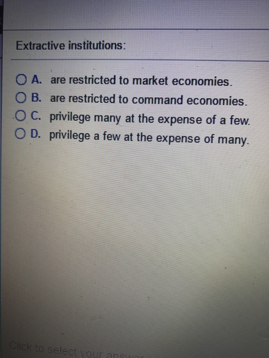 Solved Extractive institutions: A. are restricted to market | Chegg.com
