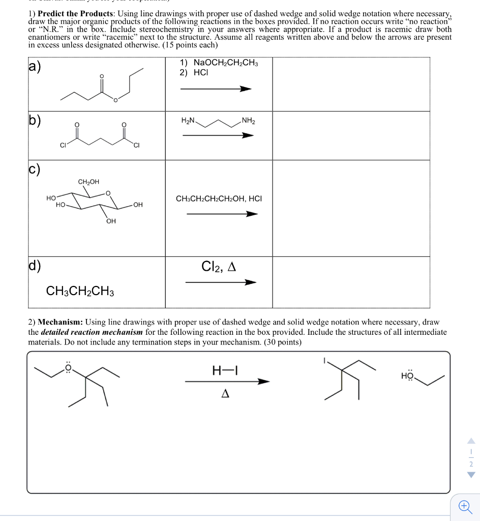 Solved 1) Predict the Products: Using line drawings with | Chegg.com