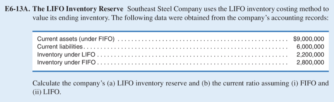 Solved E6-13A. The LIFO Inventory Reserve Southeast Steel | Chegg.com