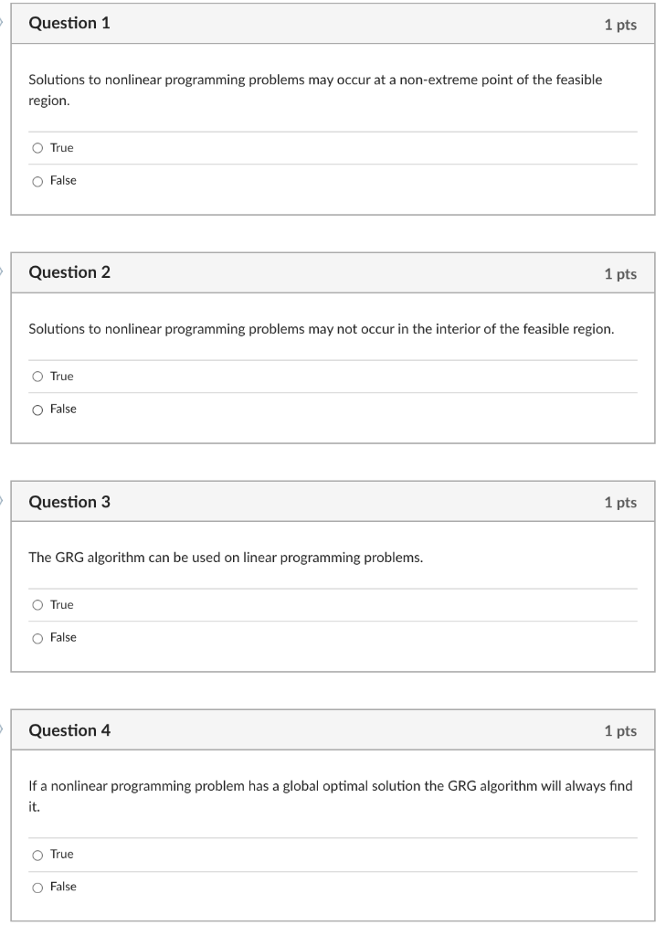Solved Question 1 1 pts Solutions to nonlinear programming | Chegg.com