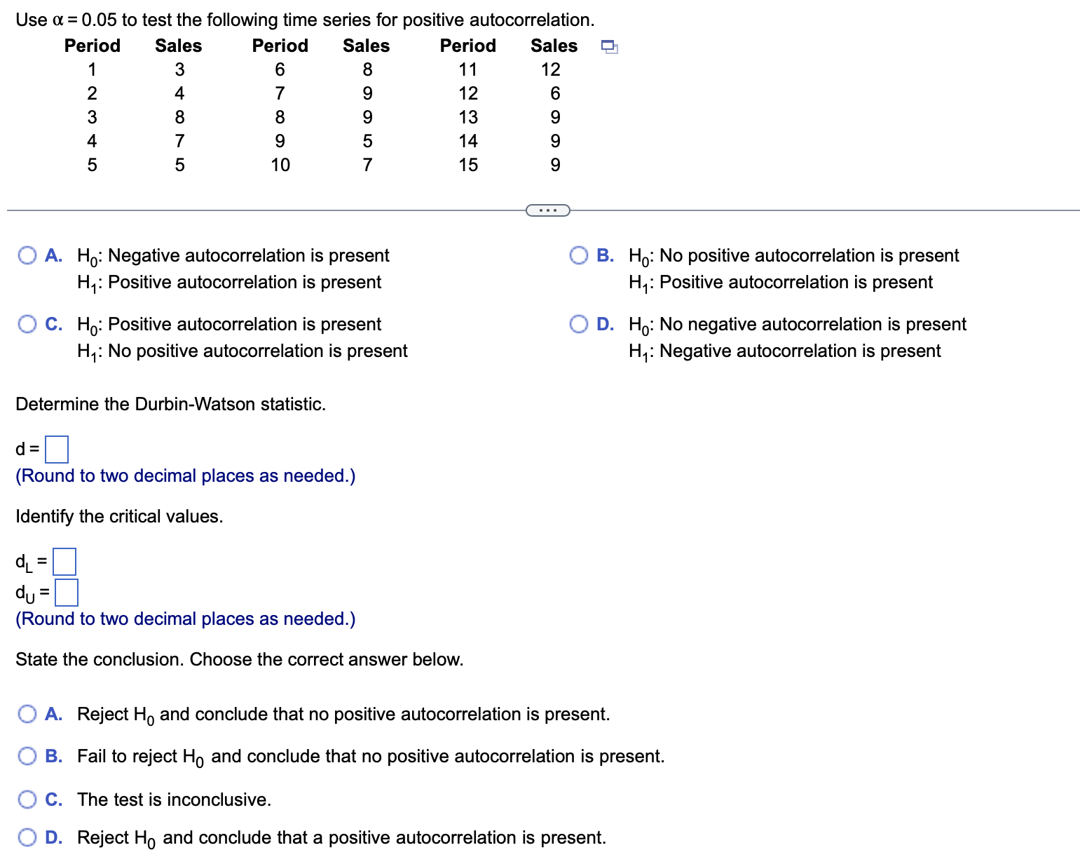 Solved Use α=0.05 to test the following time series for | Chegg.com