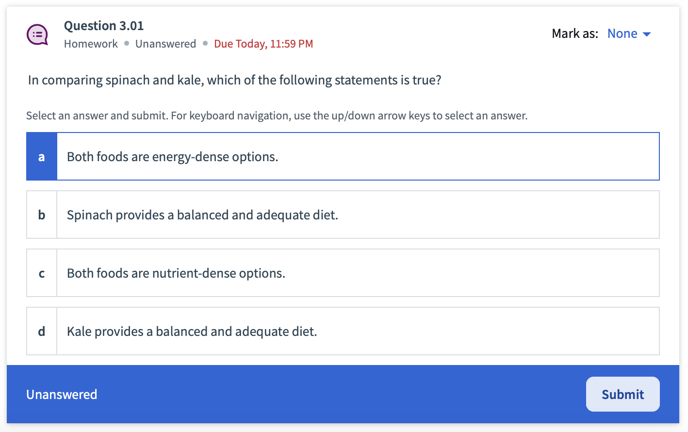 Solved Question 3.01Homework • ﻿Unanswered • ﻿Due Today, | Chegg.com