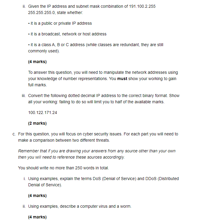 Solved ii. Given the IP address and subnet mask combination | Chegg.com