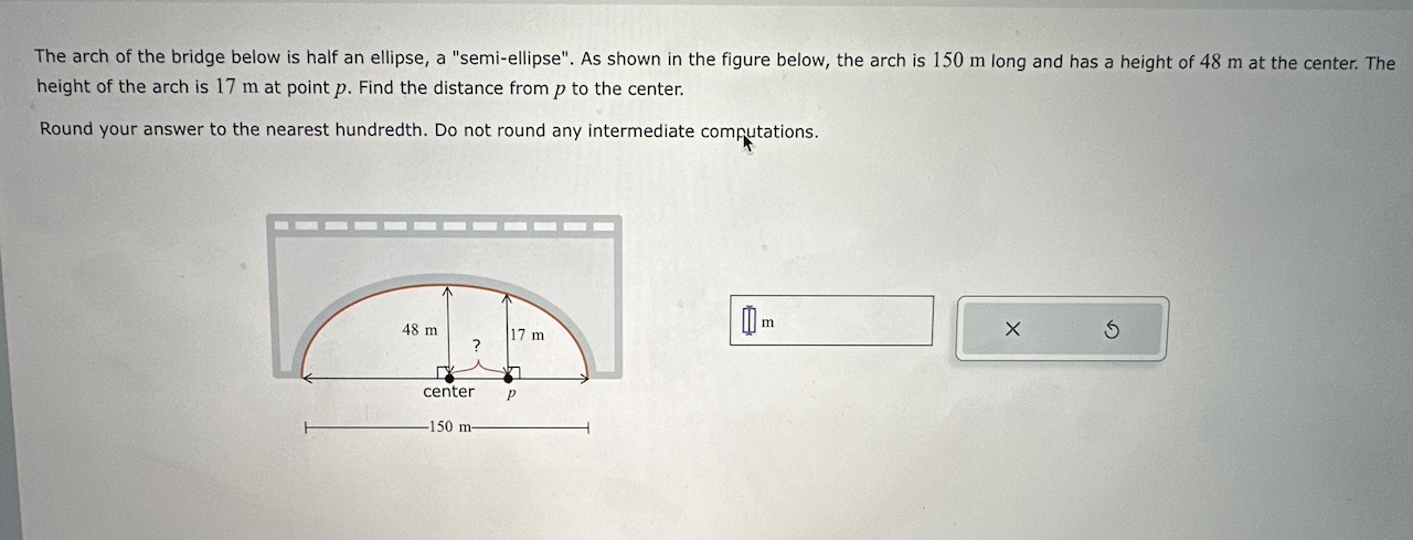 Solved The arch of the bridge below is half an ellipse, a | Chegg.com