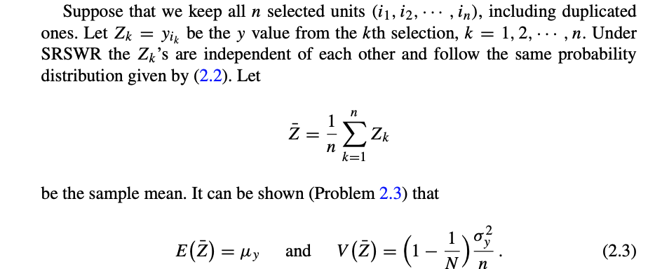 Solved 2.3 (Simple Random Sampling With Replacement (Part | Chegg.com