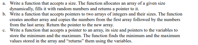 Solved a. Write a function that accepts a size. The function | Chegg.com
