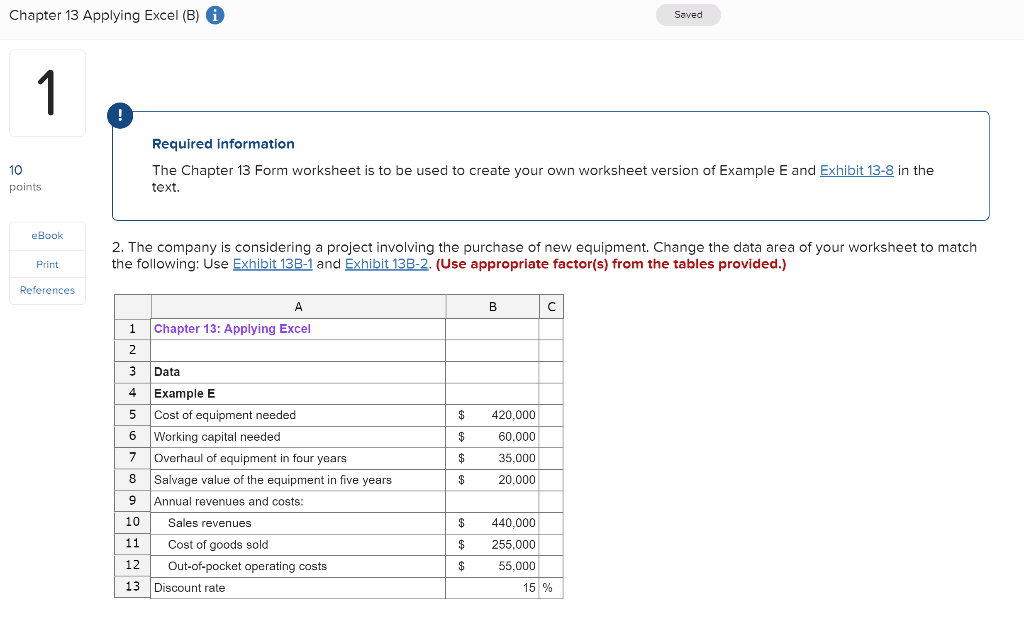 Solved Chapter 13 Applying Excel (B)i Saved 1 ! Required | Chegg.com