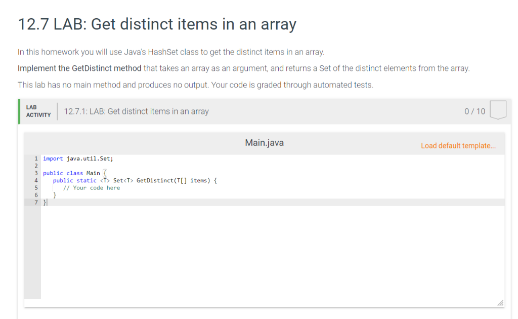 Solved 12.7 LAB: Get distinct items in an array In this | Chegg.com