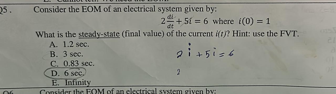Solved Consider the EOM of an electrical system given by: | Chegg.com