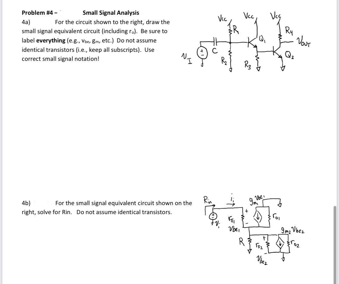 Solved Vcc Vcc Veç Ry Problem #4 - Small Signal Analysis 4a) | Chegg.com