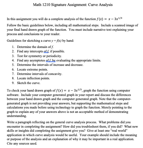 Solved Math 1210 Signature Assignment: Curve Analysis In | Chegg.com