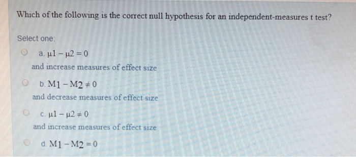 Solved Which of the following is the correct null hypothesis | Chegg.com