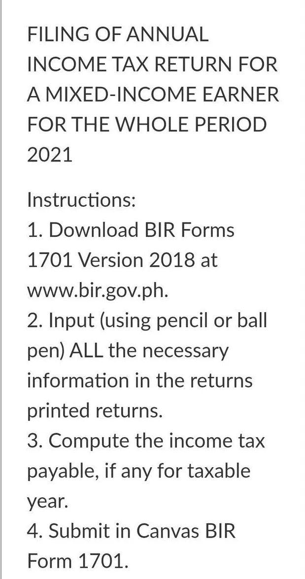 FILING OF ANNUAL INCOME TAX RETURN FOR A MIXED-INCOME | Chegg.com