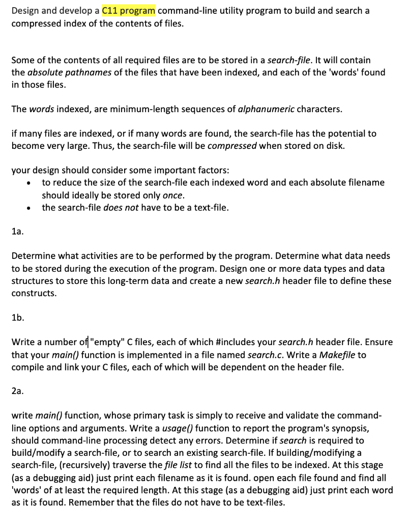 Design and develop a C11 program command-line utility | Chegg.com